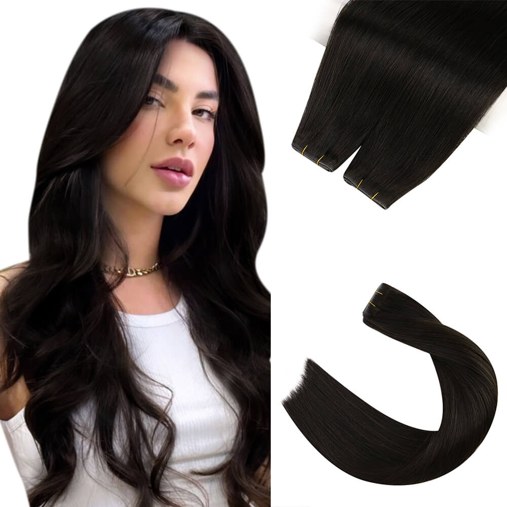 Virgin Weft Hair Extension Invisible Injected Flat Weft With Hole #1b ...