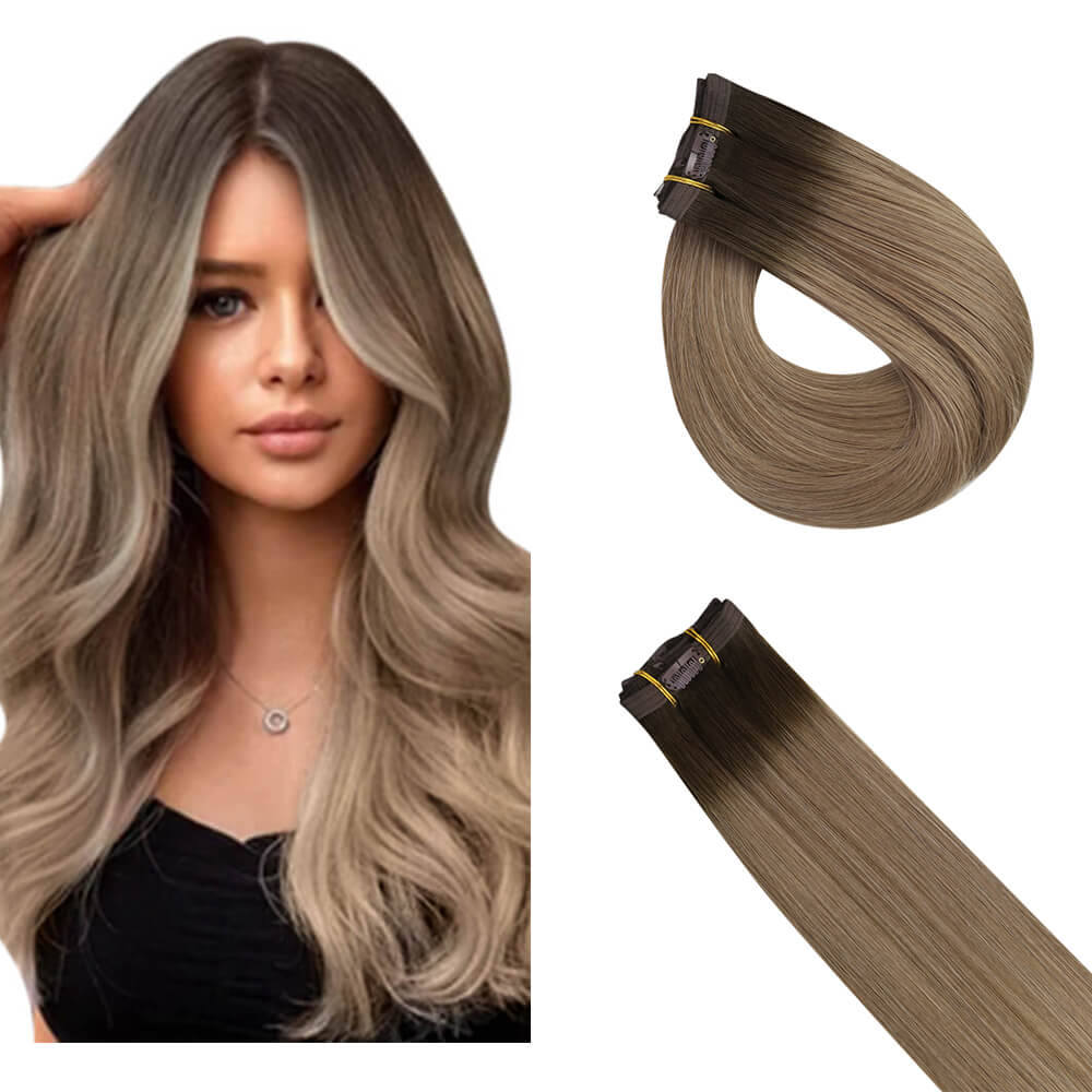 Virgin Human Hair Clip in Extensions Seamless Balayage #R2/DXB/18 ...
