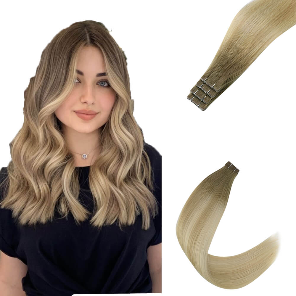 Virgin+ Injection Tape Hair Extensions Natural Balayage Hair #8/27/60 ...