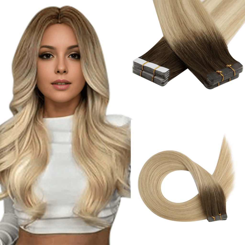 Balayage Color Real Human Virgin Natural Hair Extensions Tape in Hair ...