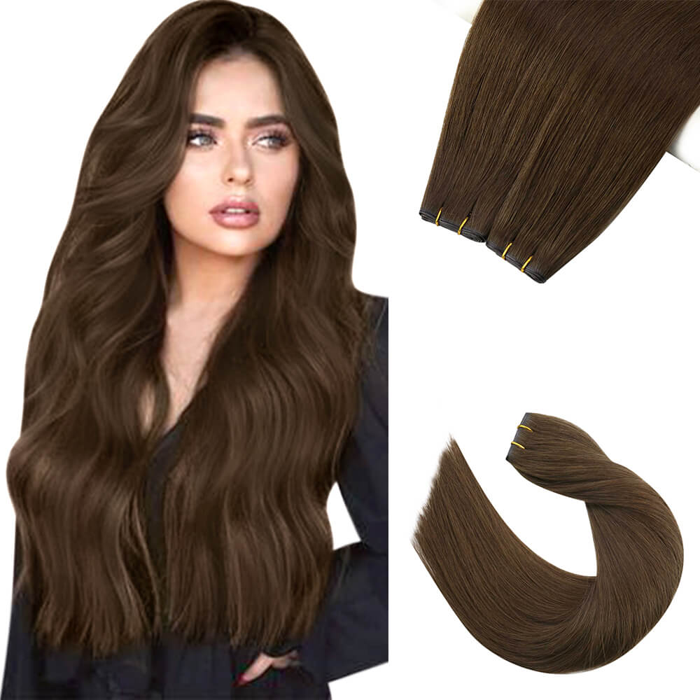 Virgin Weft Hair Extension Invisible Injected Flat Weft With Hole Dark ...
